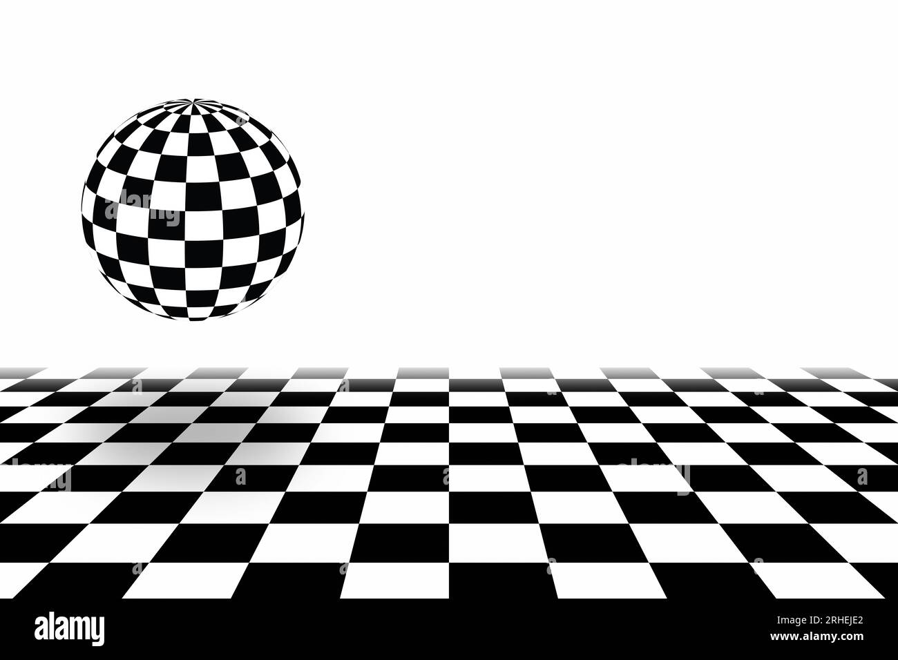 Black and white checkerboard sphere above checkerboard with vanishing ...