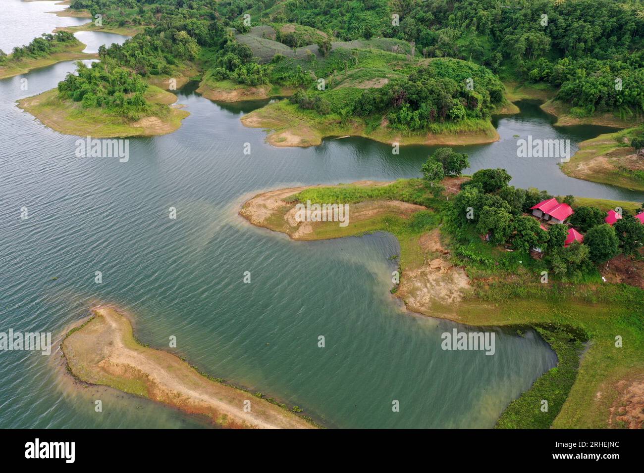 Rangamati, Bangladesh - July 25, 2023: The Bird's-eye view of Kaptai Lake in Rangamati. Kaptai ...