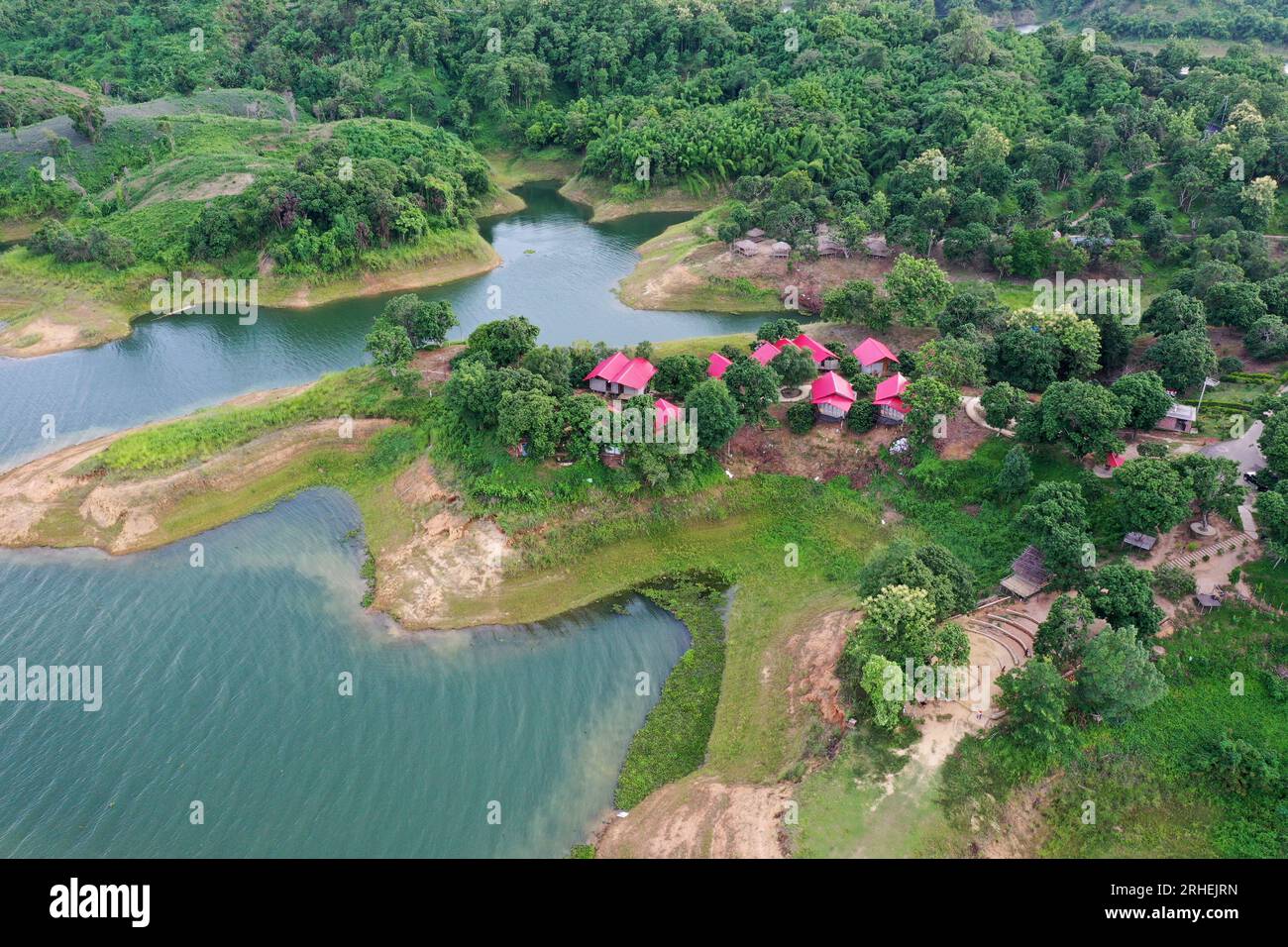 Rangamati, Bangladesh - July 25, 2023: The Bird's-eye view of Kaptai Lake in Rangamati. Kaptai ...