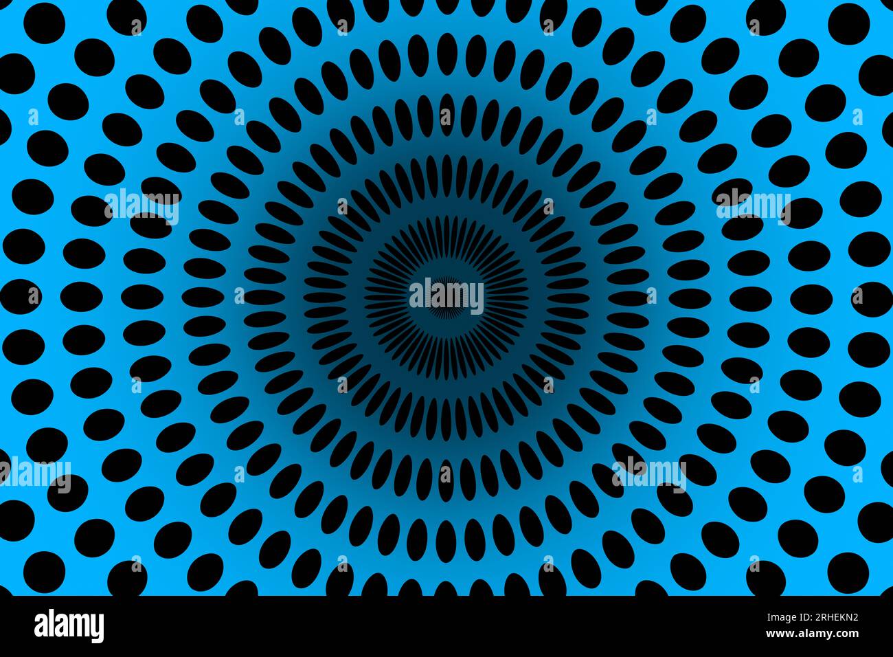 Circular black dots pattern on blue background with vanishing point ...