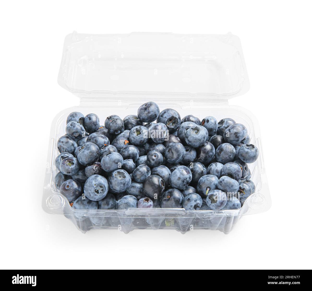 Plastic container with fresh blueberry on white background Stock Photo ...
