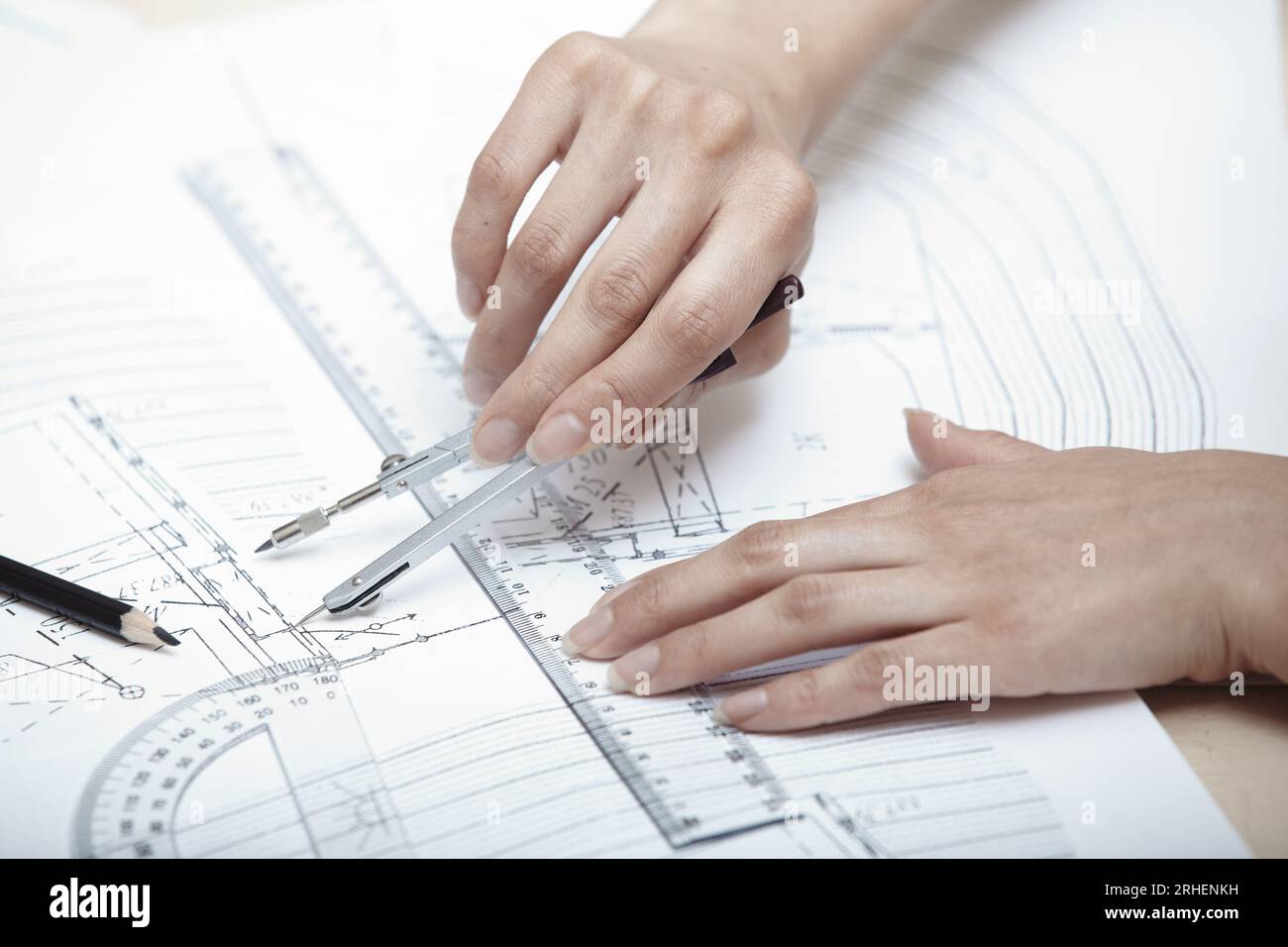Blueprint scale technical working drawing plan hi-res stock photography ...