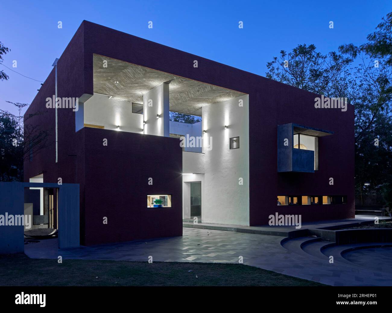 Dusk view from garden. 079 Stories Centre for Arts, Ahmedabad, India ...