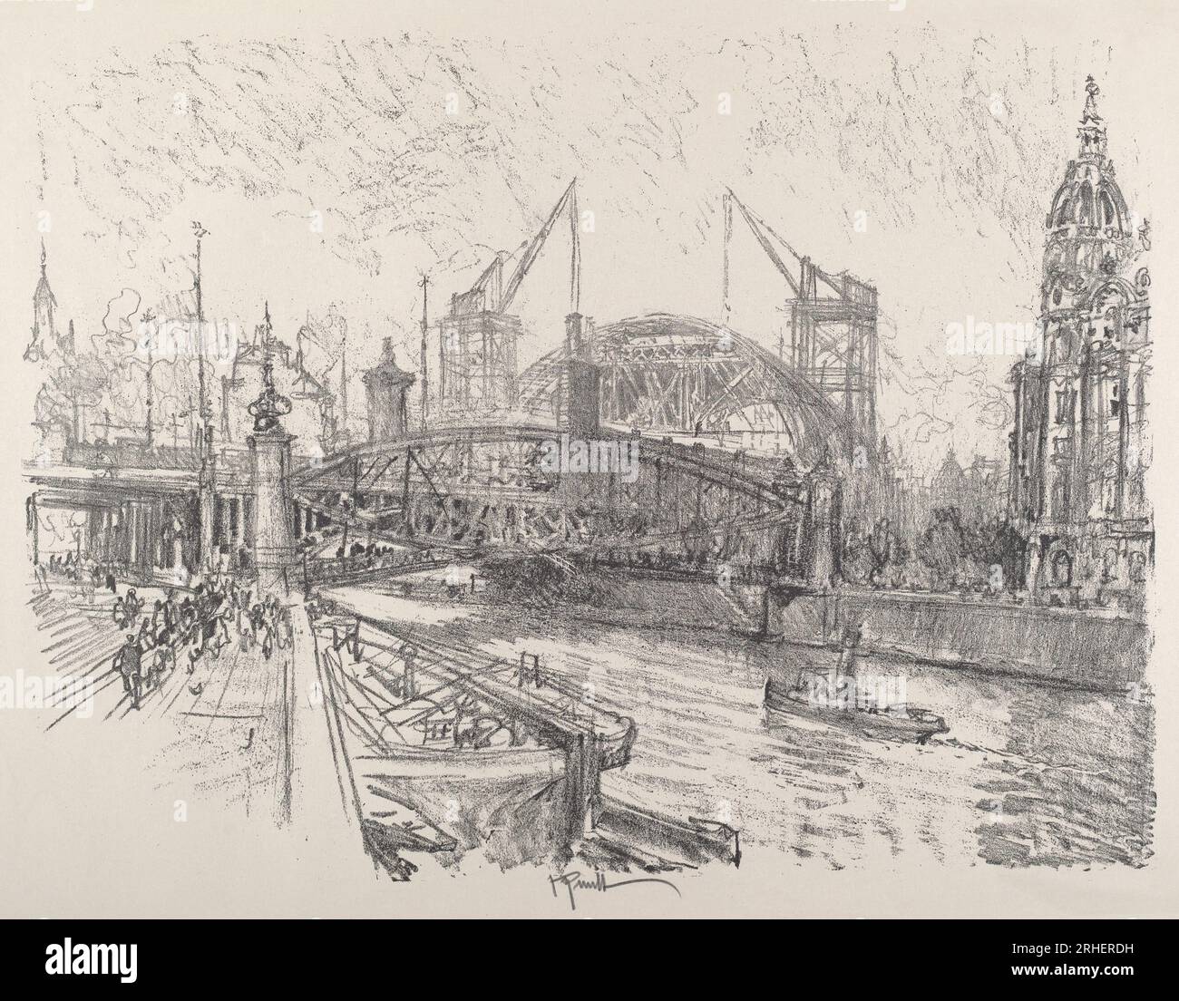 Building the Freidrich-Strasse Station 1921 by Joseph Pennell Stock ...