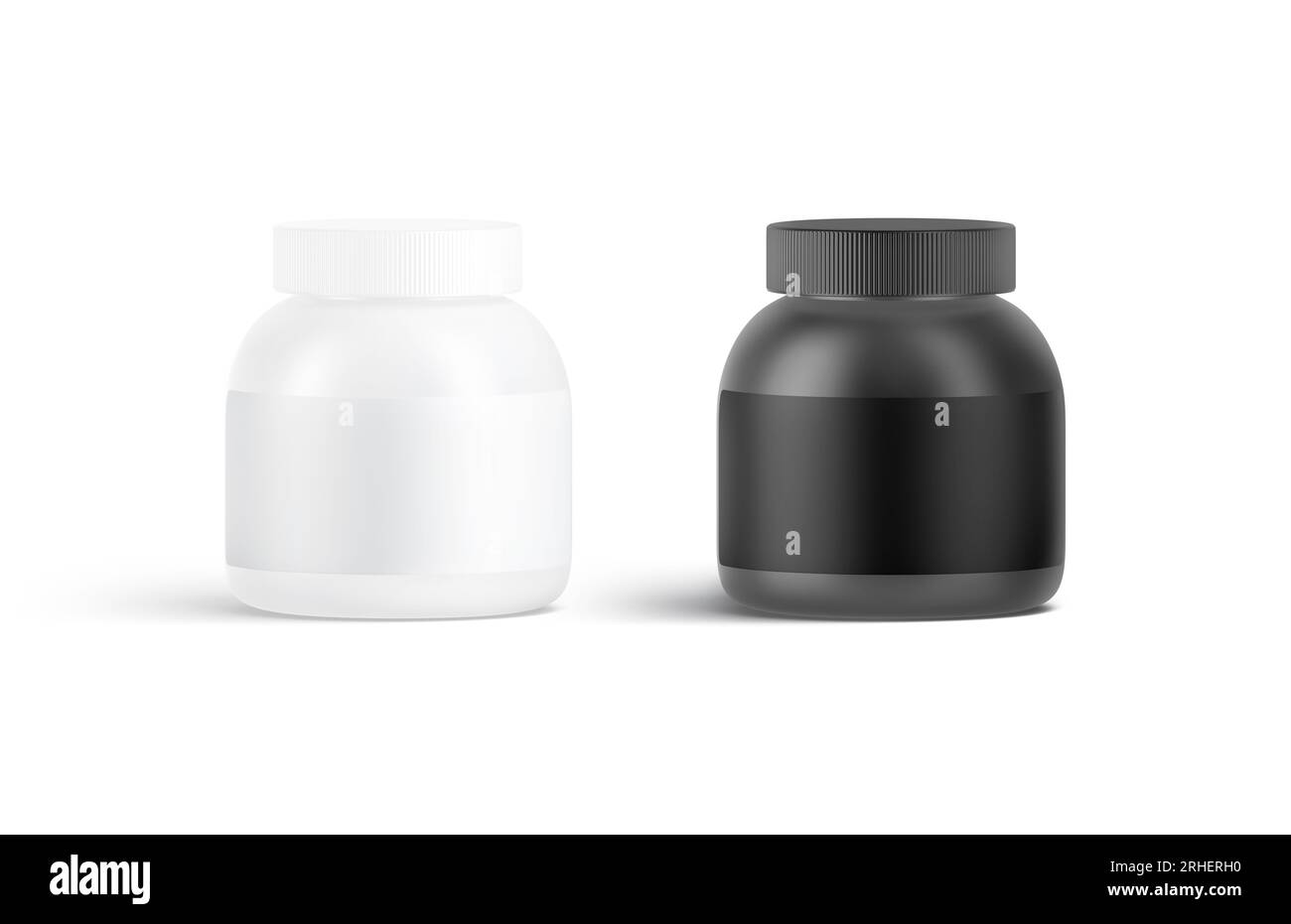 Blank black and white small protein can mockup, front view, 3d ...