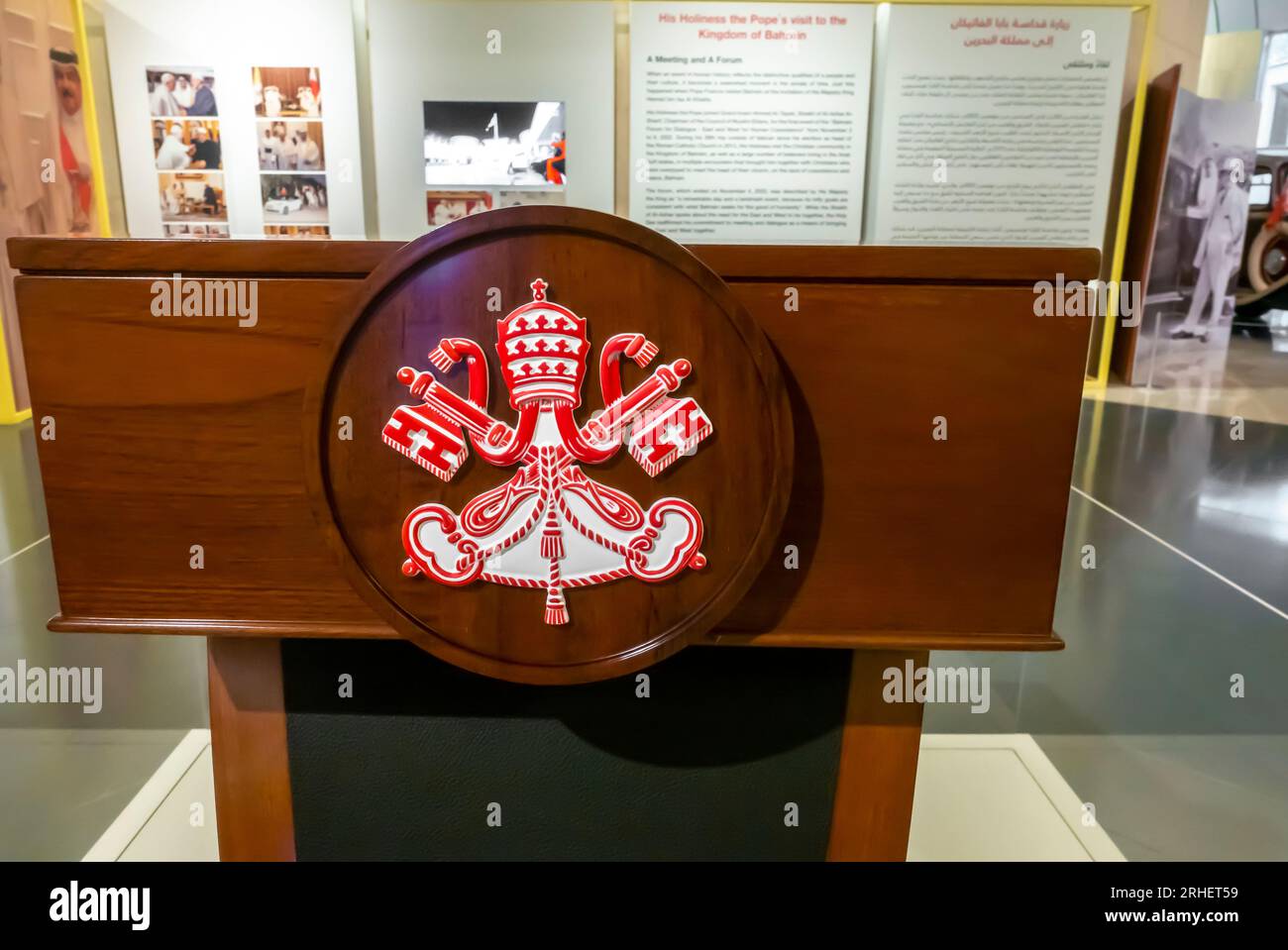 Podium that Pope Francis used in 2022 at Bahrain Forum for dialogue ...