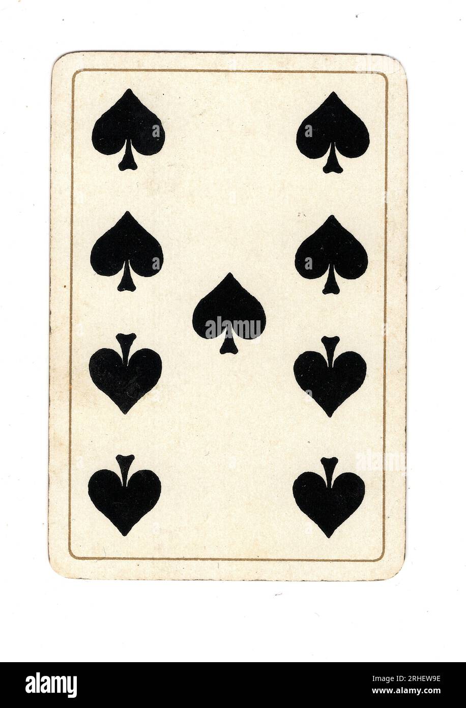 An antique nine of spades playing card on a white background Stock ...