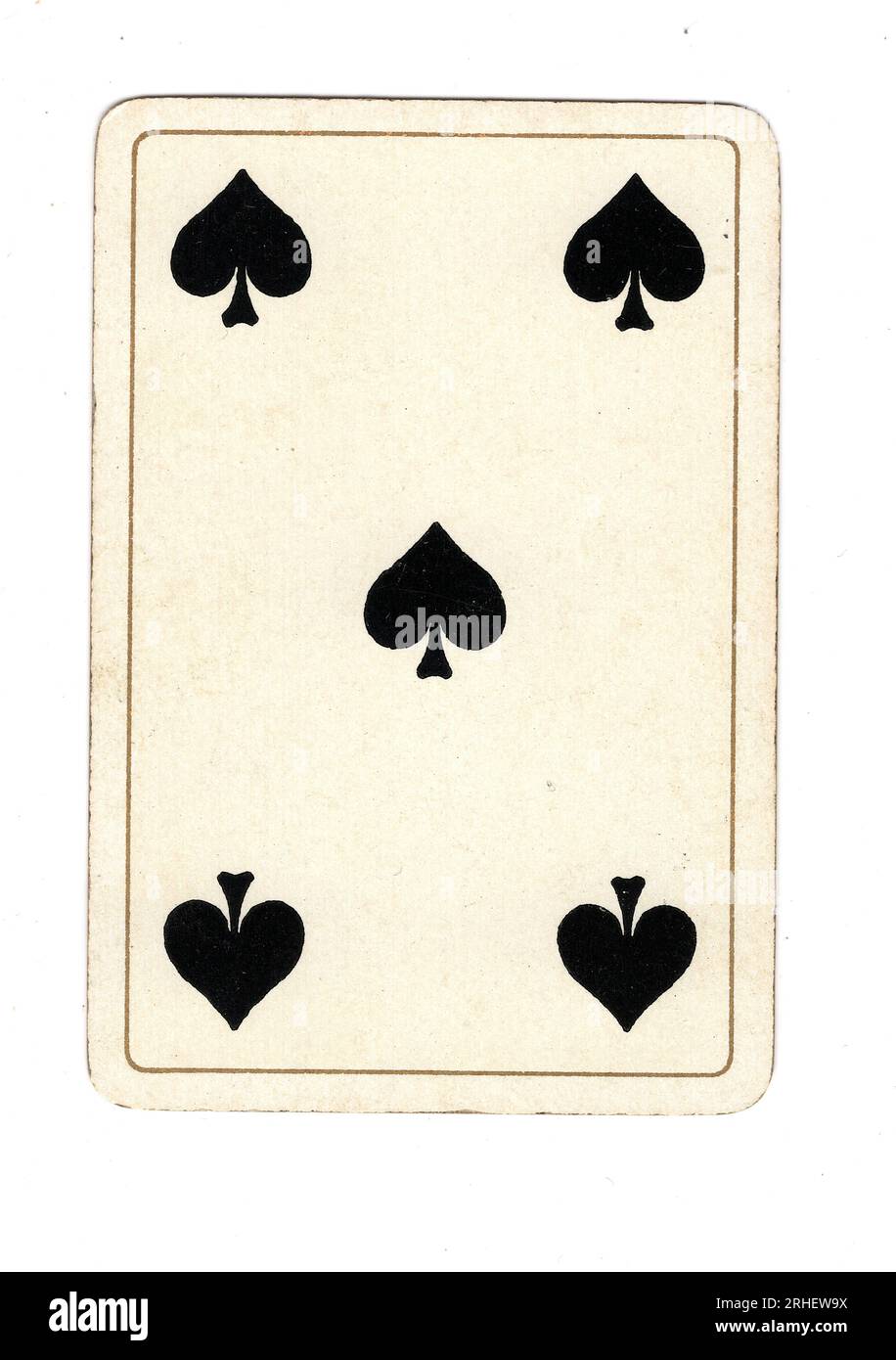 An antique five of spades playing card on a white background Stock ...