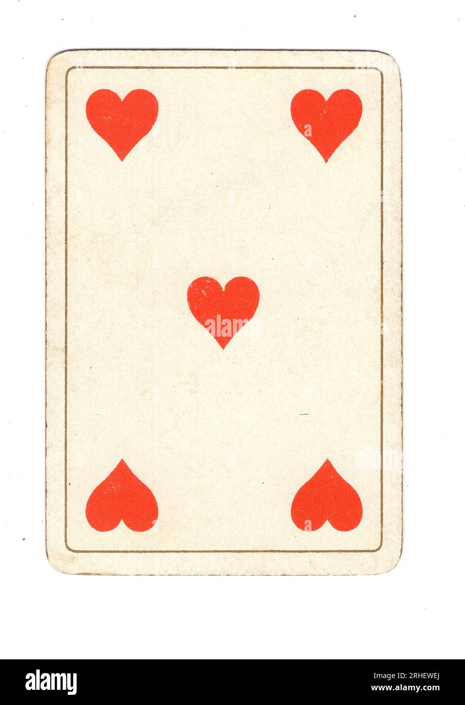 An antique five of hearts playing card on a white background Stock ...
