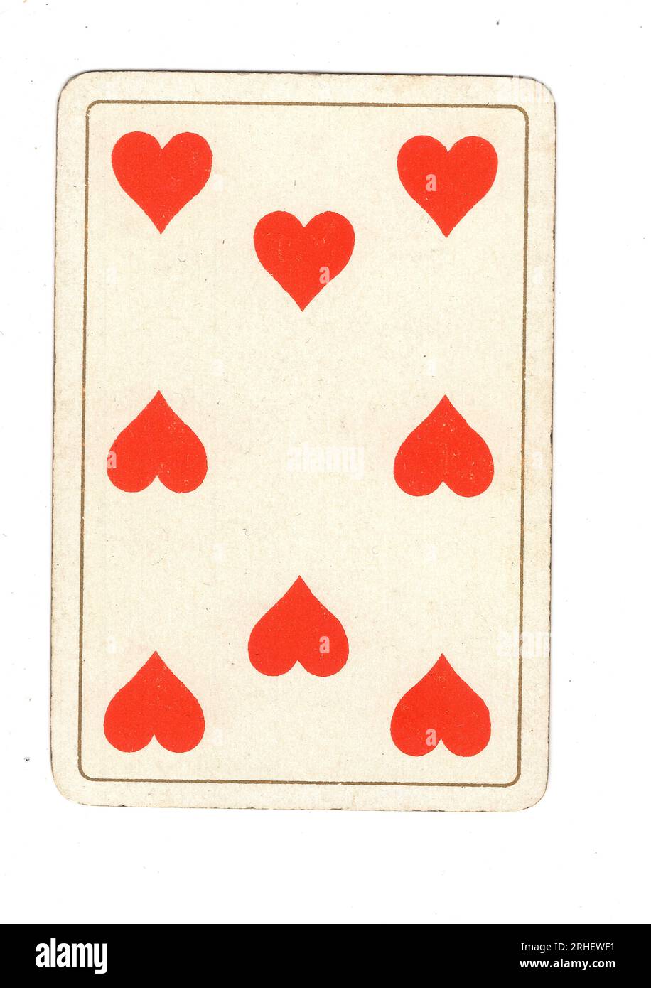 An antique eight of hearts playing card on a white background Stock ...