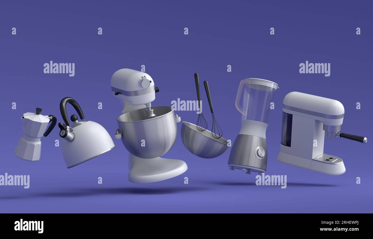 Espresso coffee machine, hand mixer, kettle and toaster for preparing ...