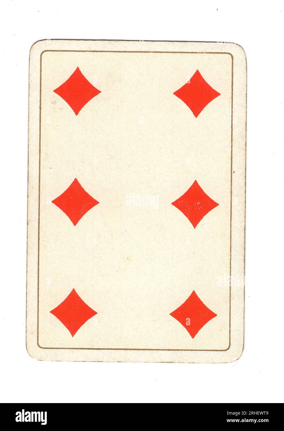 An antique six of diamonds playing card on a white background Stock ...