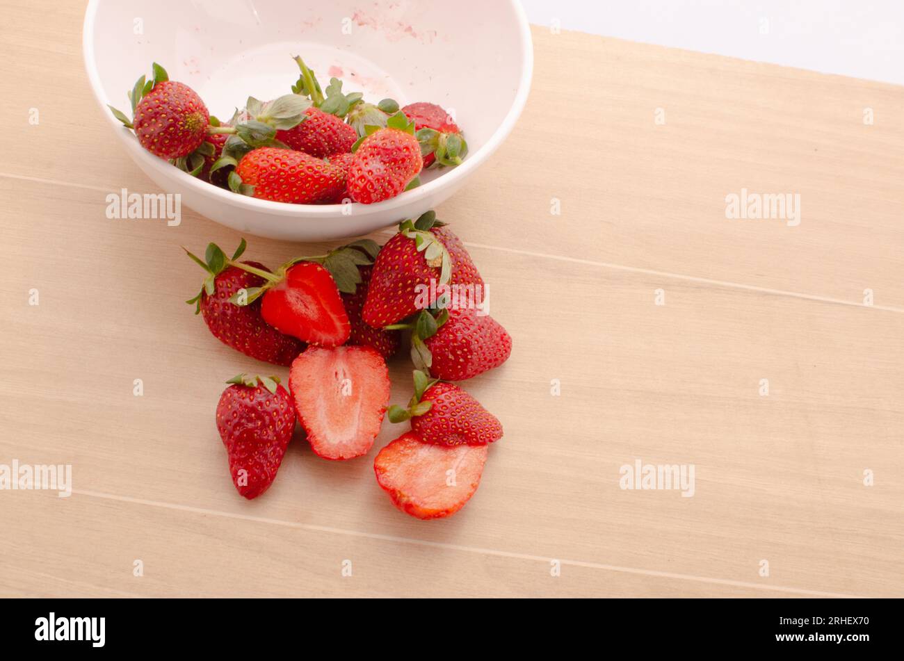 Close-up of juicy and appetizing homemade strawberries, a real feast ...