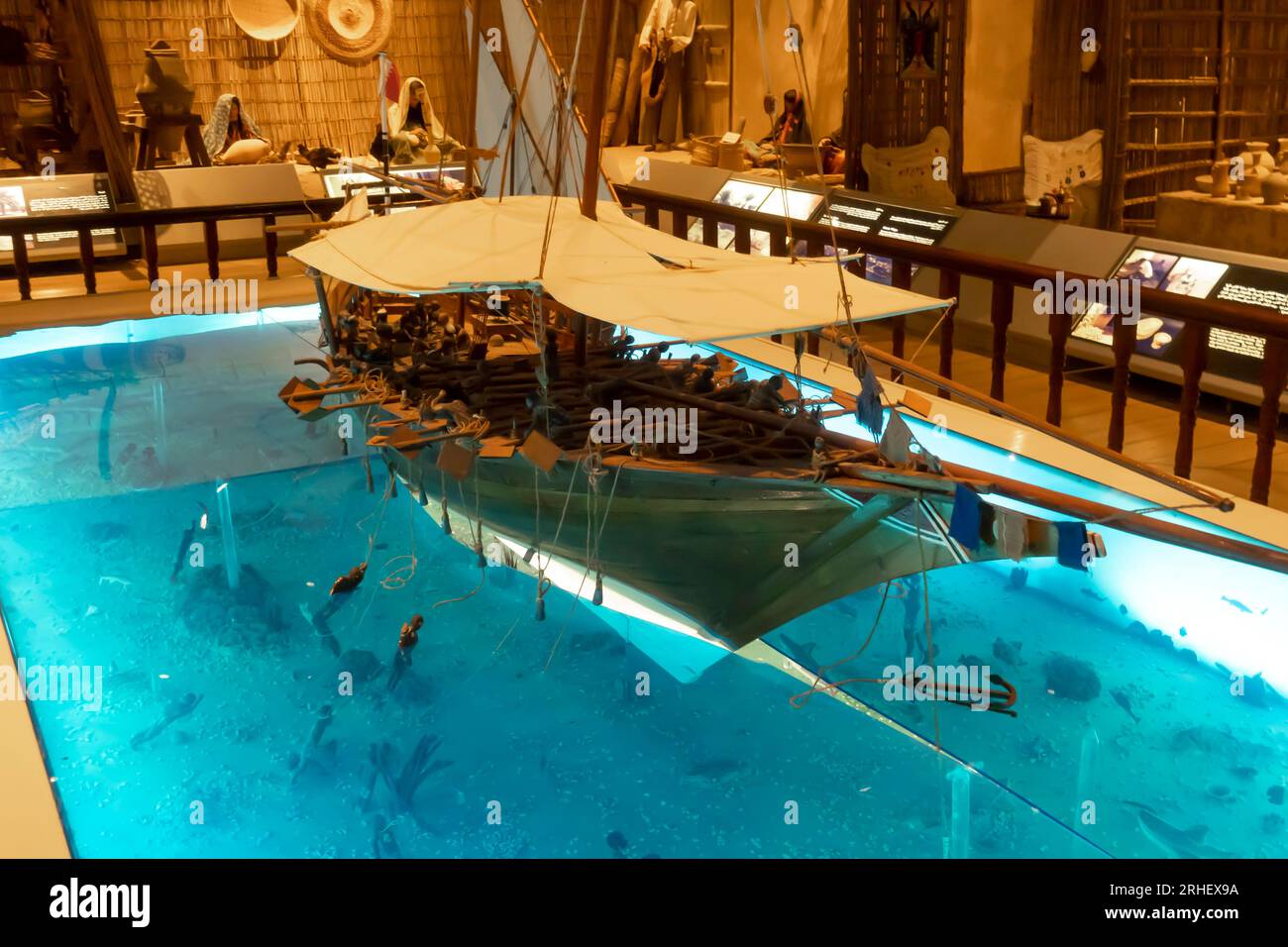 Bahrain museum: Pearling boats installation. Diving for pearls ...