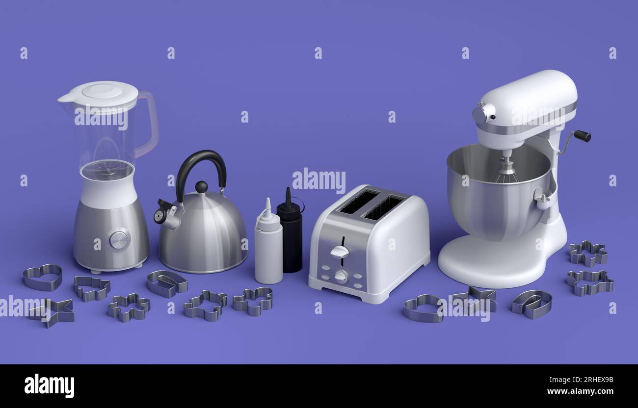 Espresso coffee machine, hand mixer, kettle and toaster for preparing ...