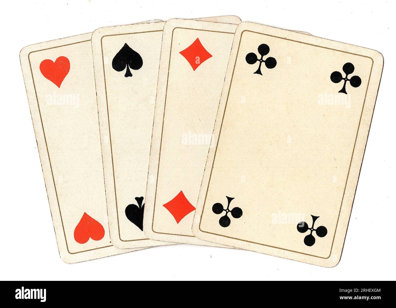 Antique playing cards showing four fours on a white background Stock ...