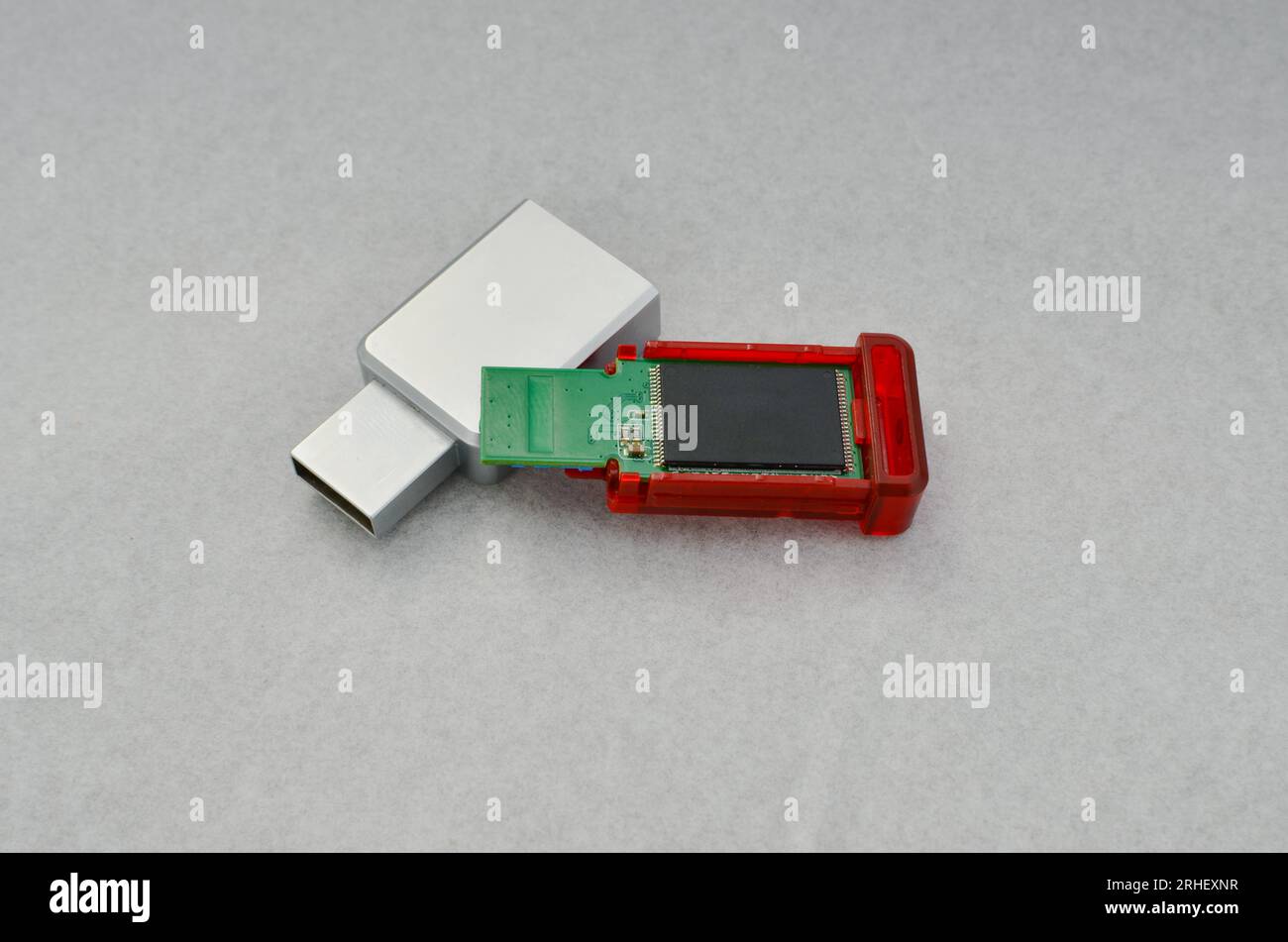 Closeup of an open USB stick revealing its internal circuitry for ...