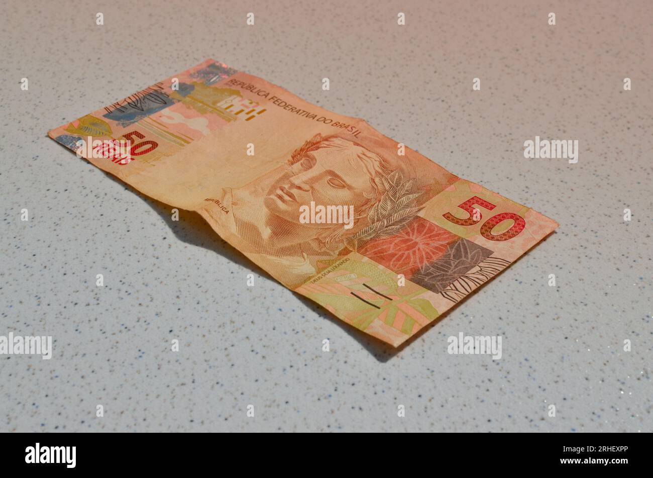 Detail of 50 reais banknote from Brazil, highlighted in Brazilian ...