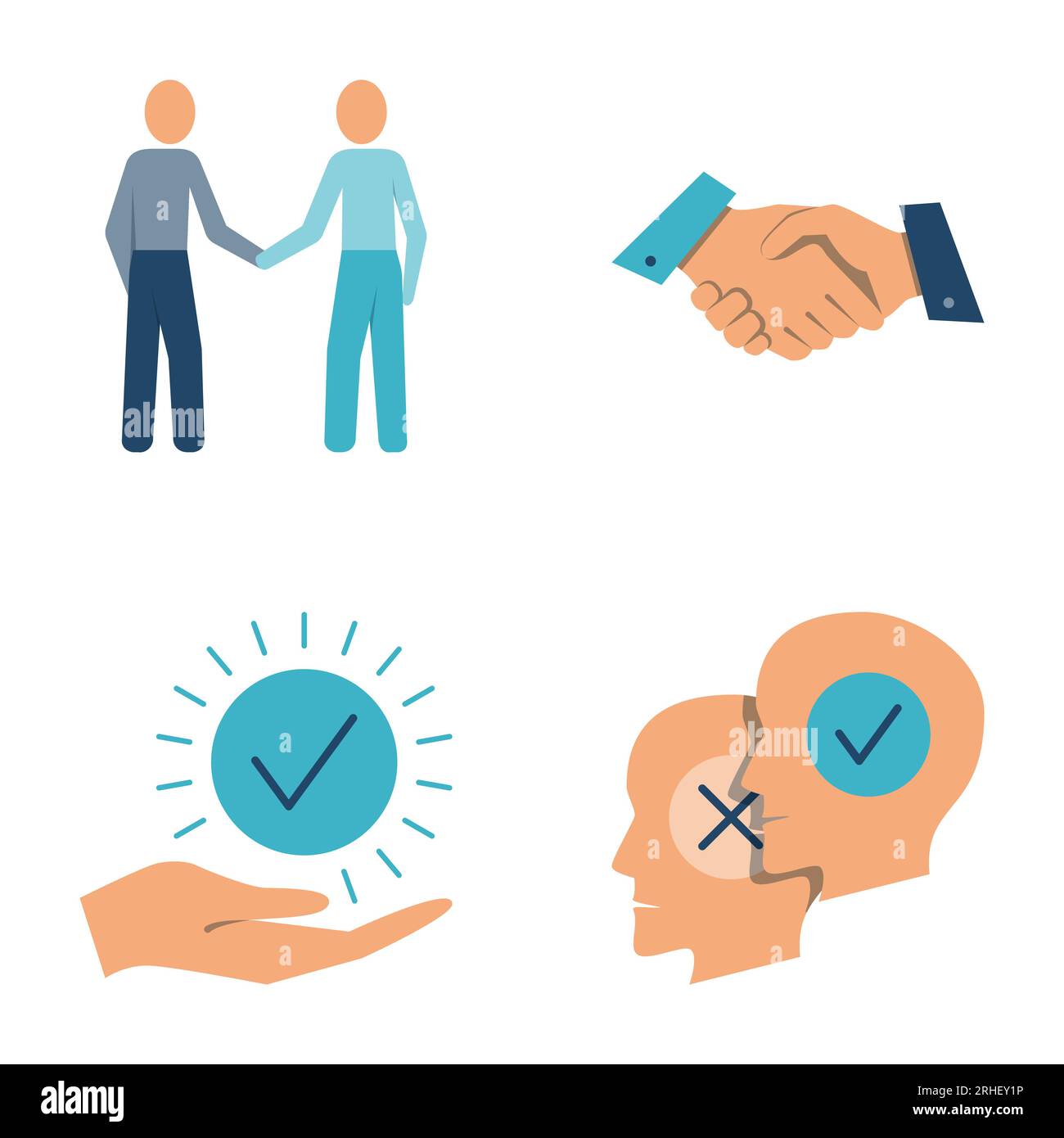 Agreement and cooperation icon set in flat style. Business deal ...