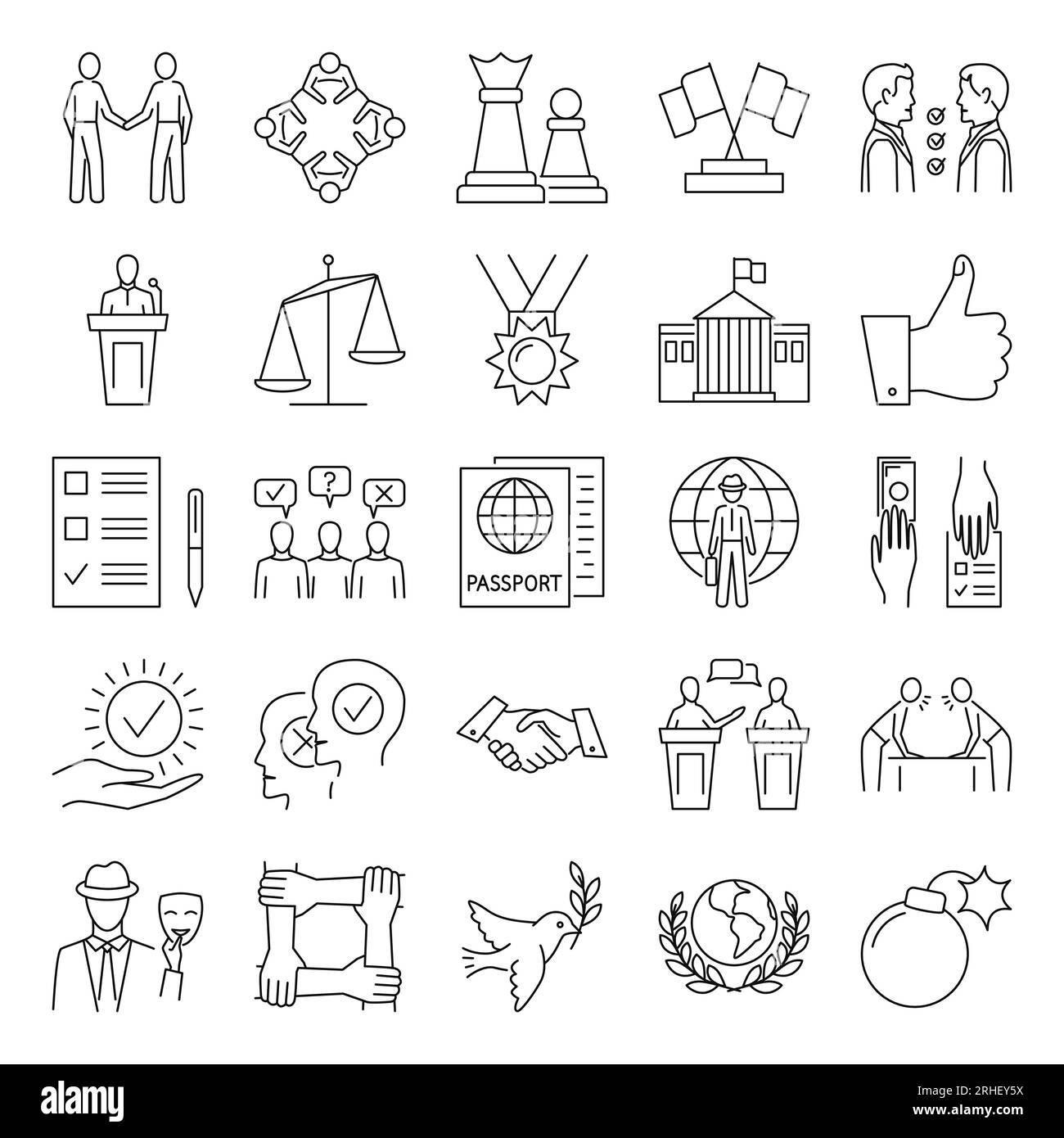 Diplomacy icon set in line style. Vector illustration Stock Vector ...