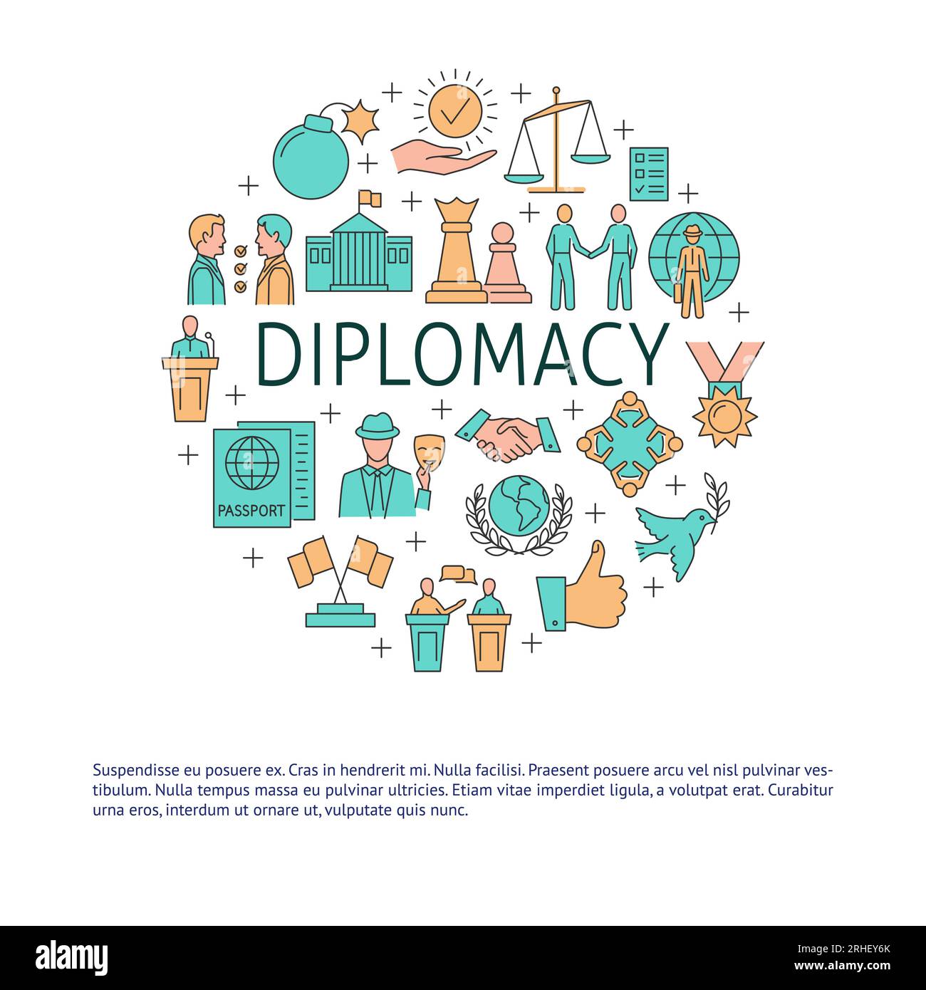 Diplomacy round banner template in line style with place for text ... Diplomacy round banner template in line style with place for text ...