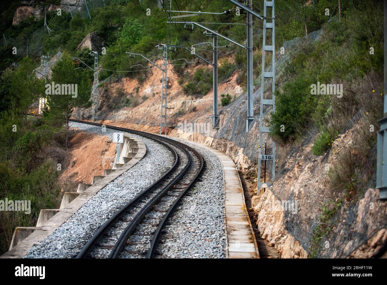 Cremallera Rack railway train climbing up Montserrat mountain ...