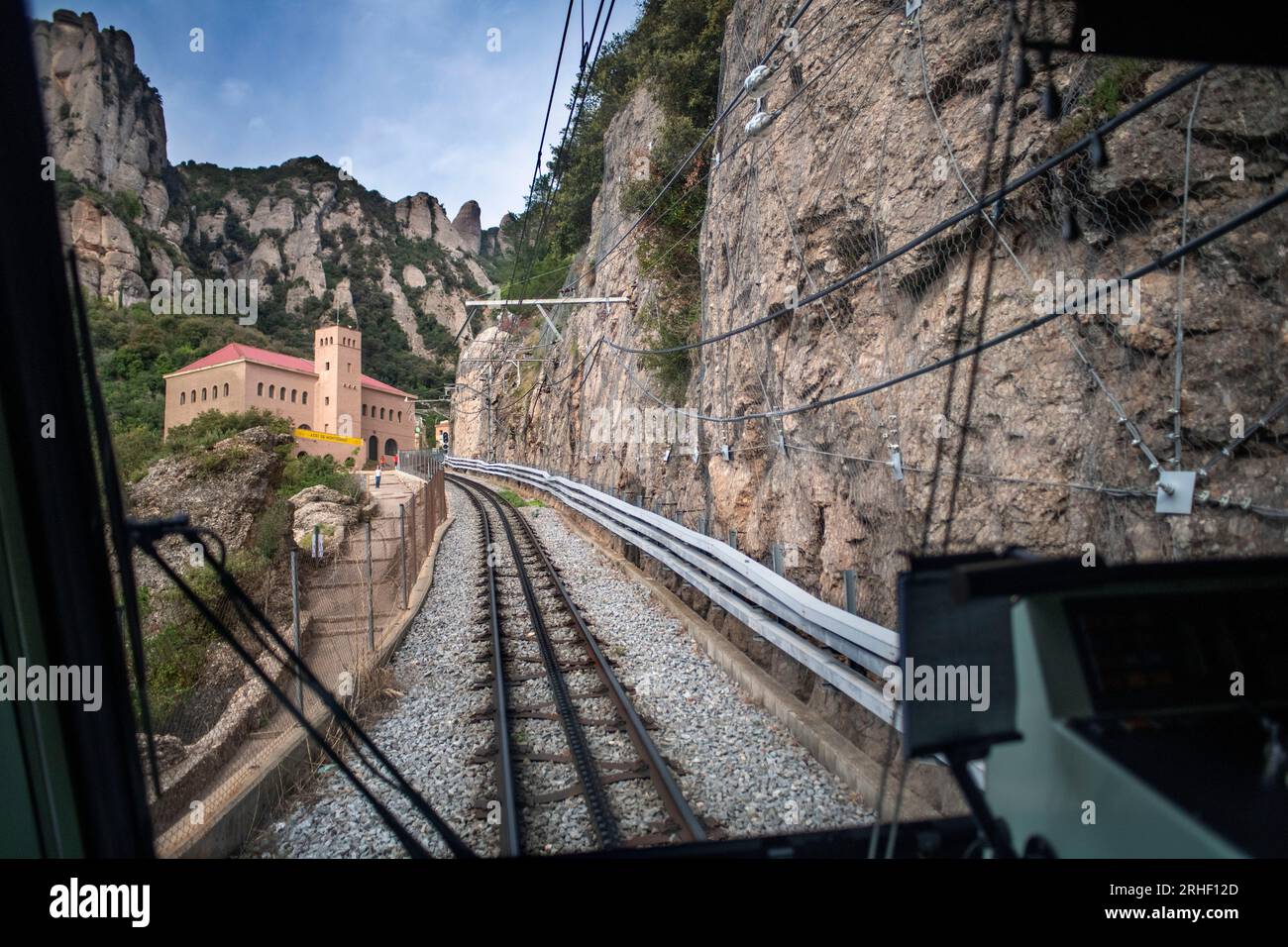 Cremallera Rack railway train climbing up Montserrat mountain ...