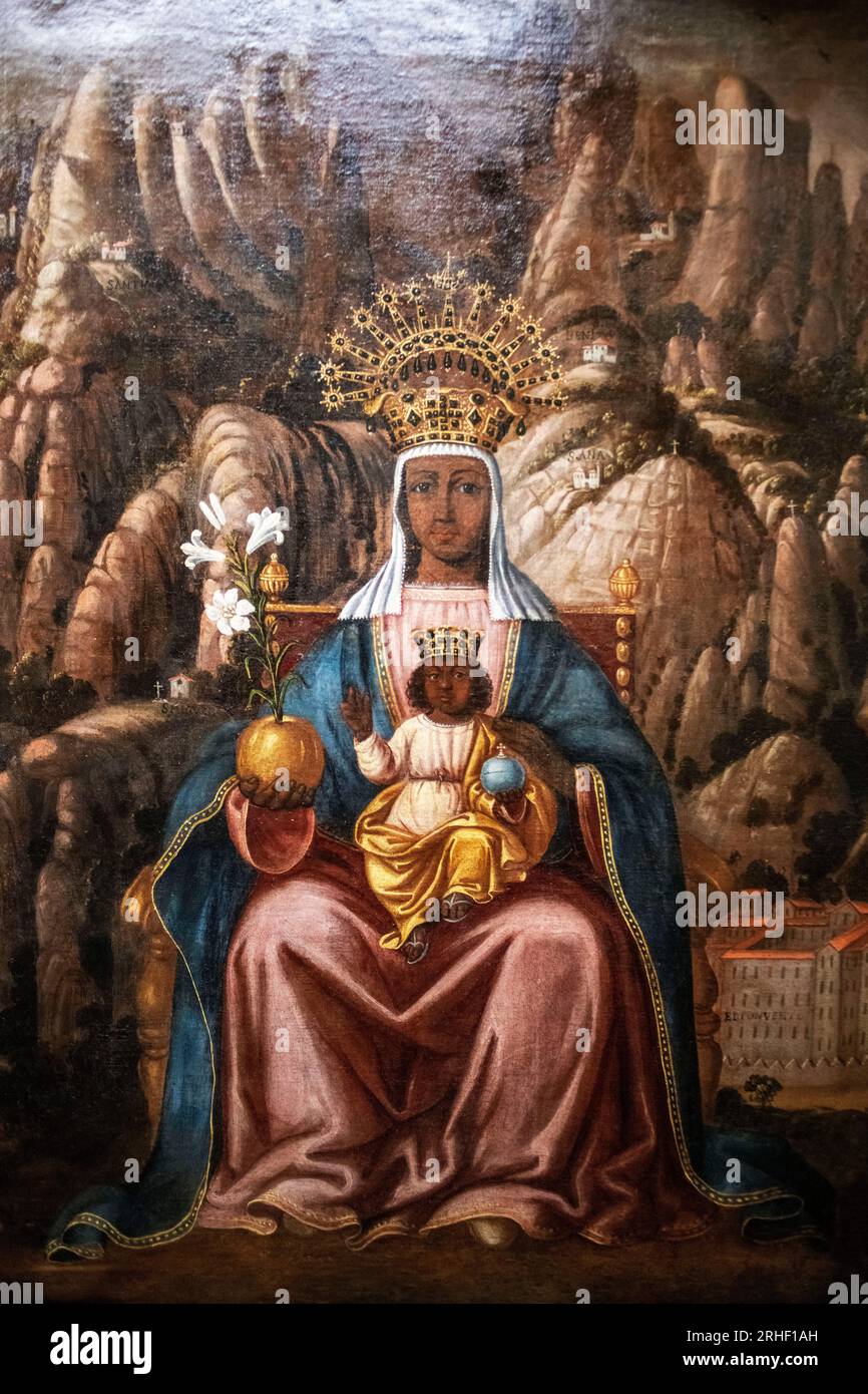 Our Lady of Montserrat in red velvet chair, XVII paint, Montserrat ...