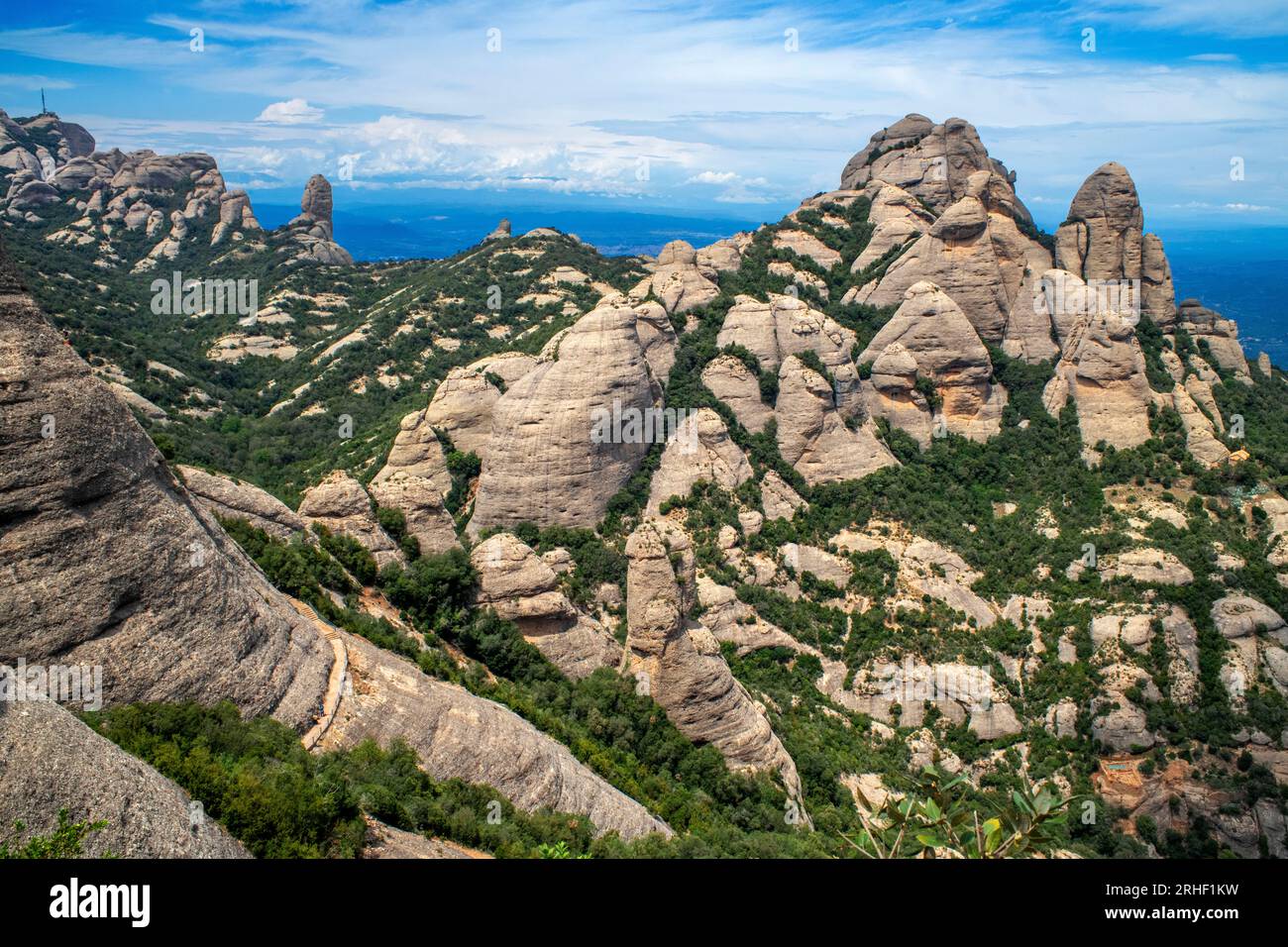 Sant Joan chapel way, limestone turrets of the mountains of Montserrat ...
