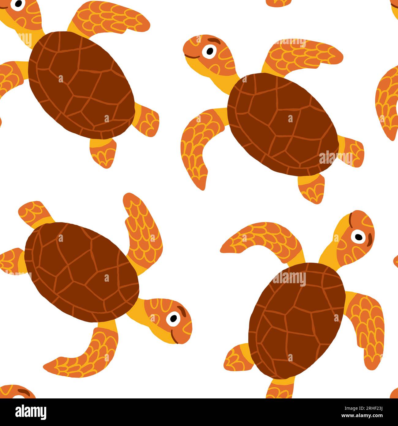 Turtles pattern on white. Underwater animals kids pattern in hand drawn ...