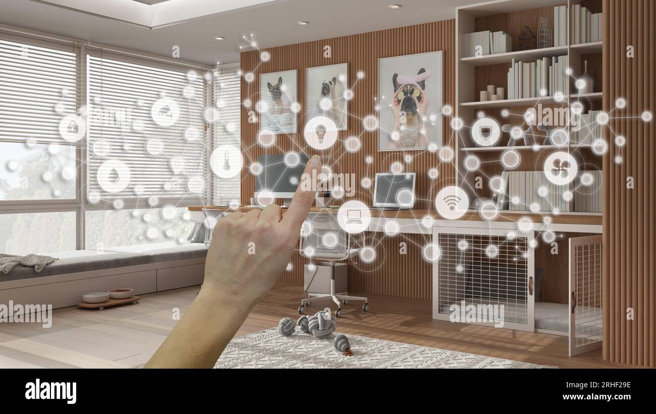 Glowing smart home interface, geometric background, connected line and ...