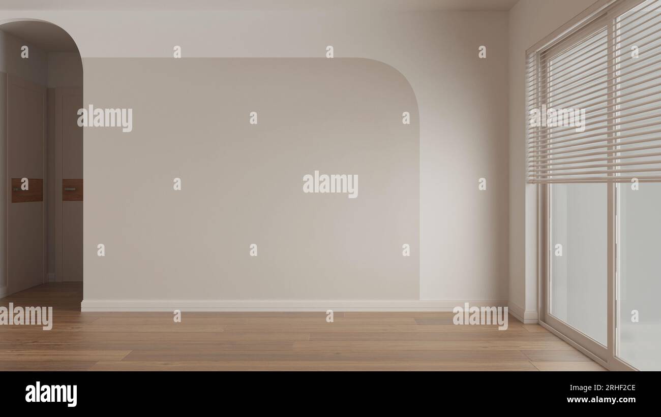 Empty room interior design, wooden open space with oak parquet floor ...