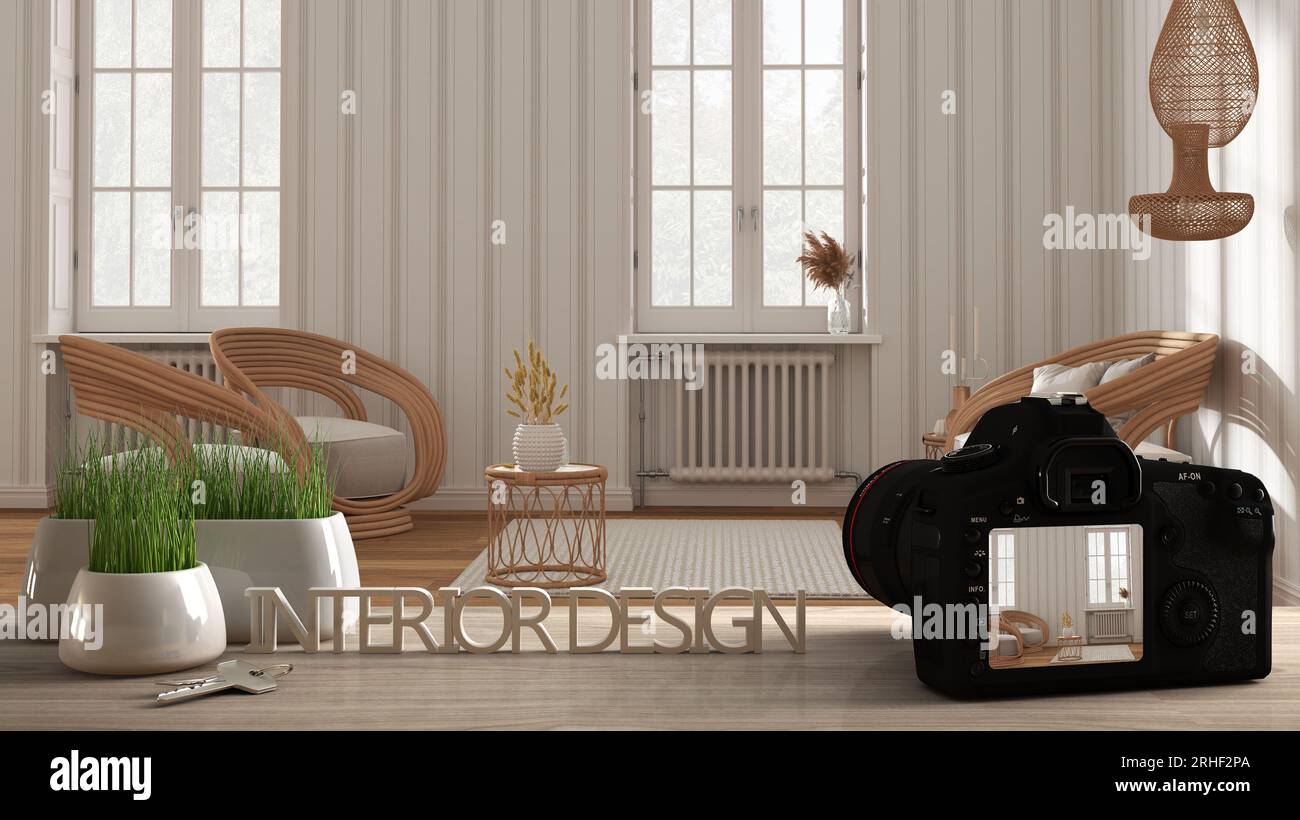 Architect photographer designer desktop concept, camera on wooden work ...