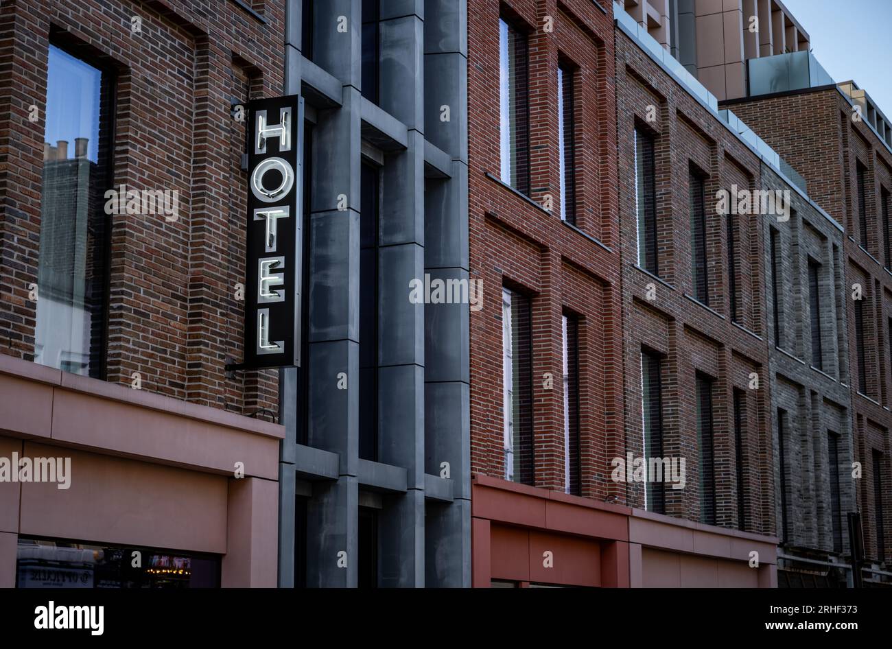 London, UK: Detail of the Ruby Lucy Hotel on Lower Marsh, a street with ...