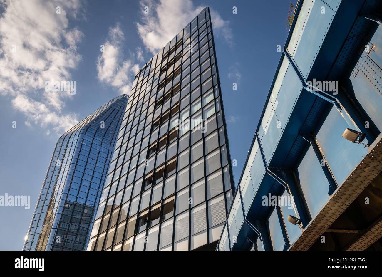 London, UK: Modern buildings in Southwark, London with railway bridge ...