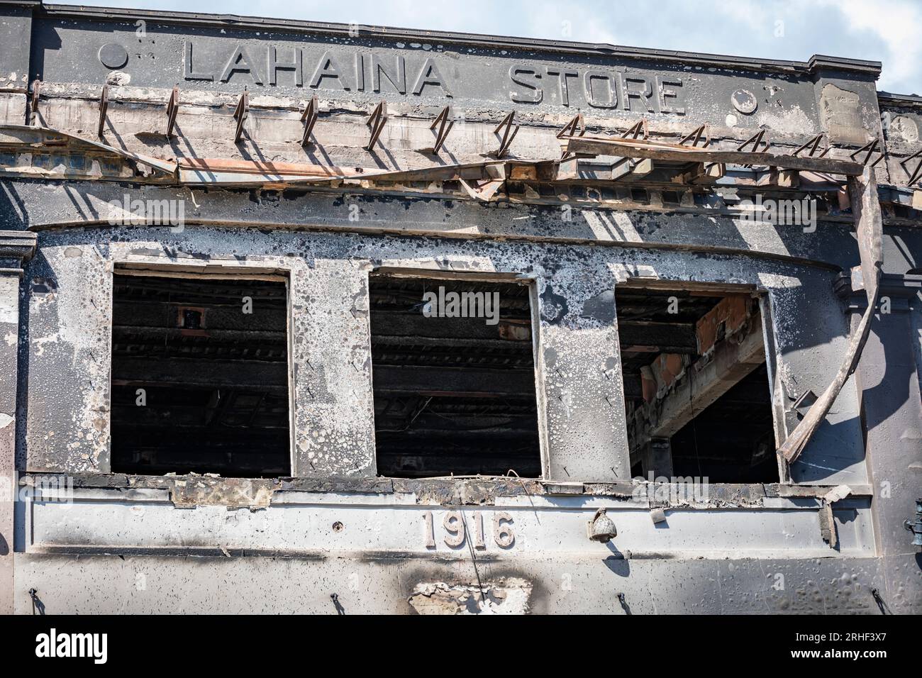 Damaged buildings and structures of Lahaina Town destroyed in the Maui ...