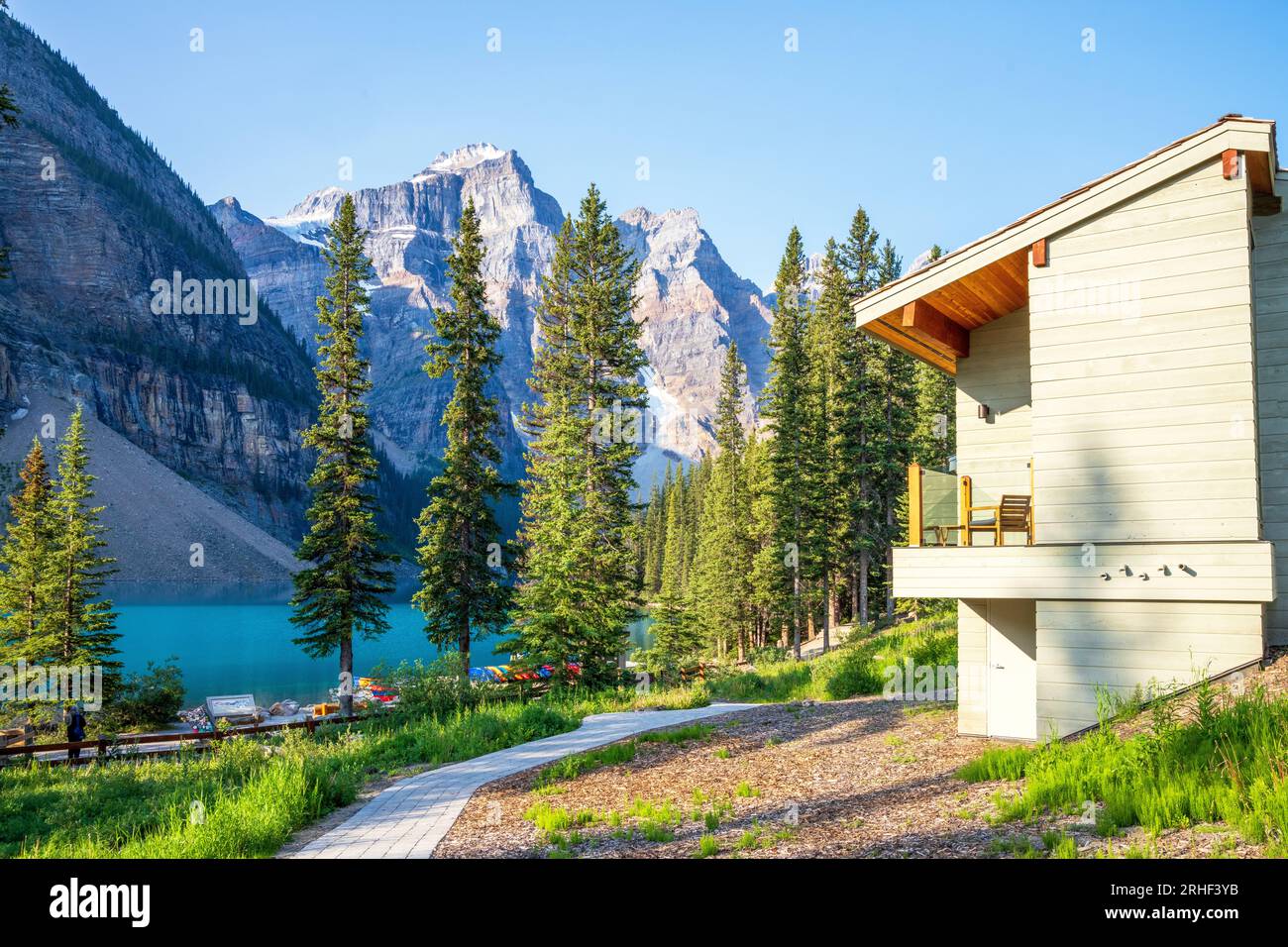 Moraine Lake Lodge, Moraine Lake during summer in Banff National Park, Canadian Rockies, Alberta ...
