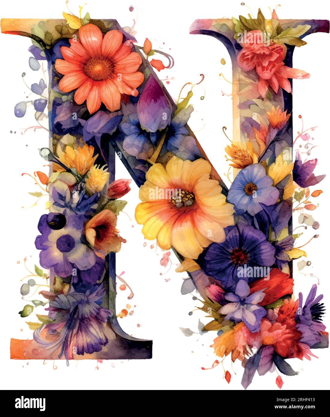 Modern monogram N watercolor, great design for any purposes. alphabet ...