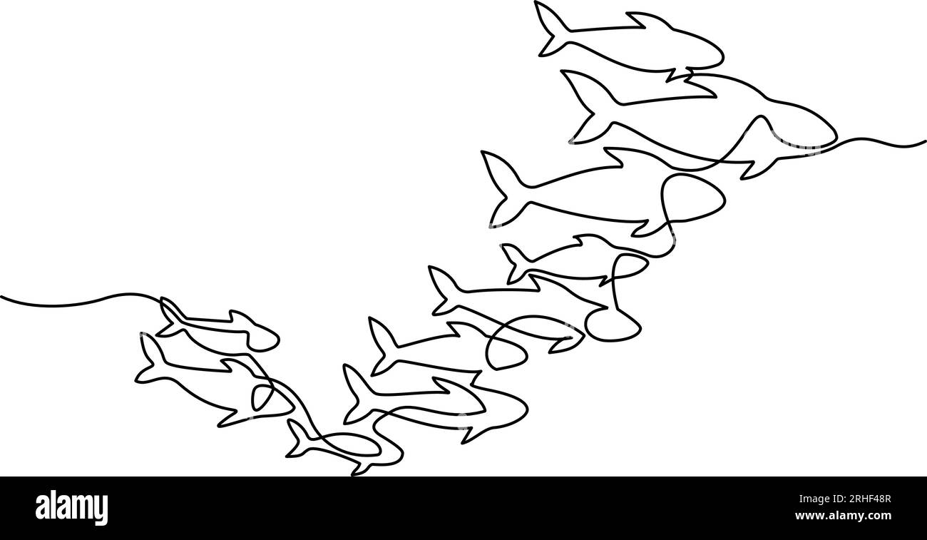 School of fish. Continuous one line art drawing style Stock Vector ...