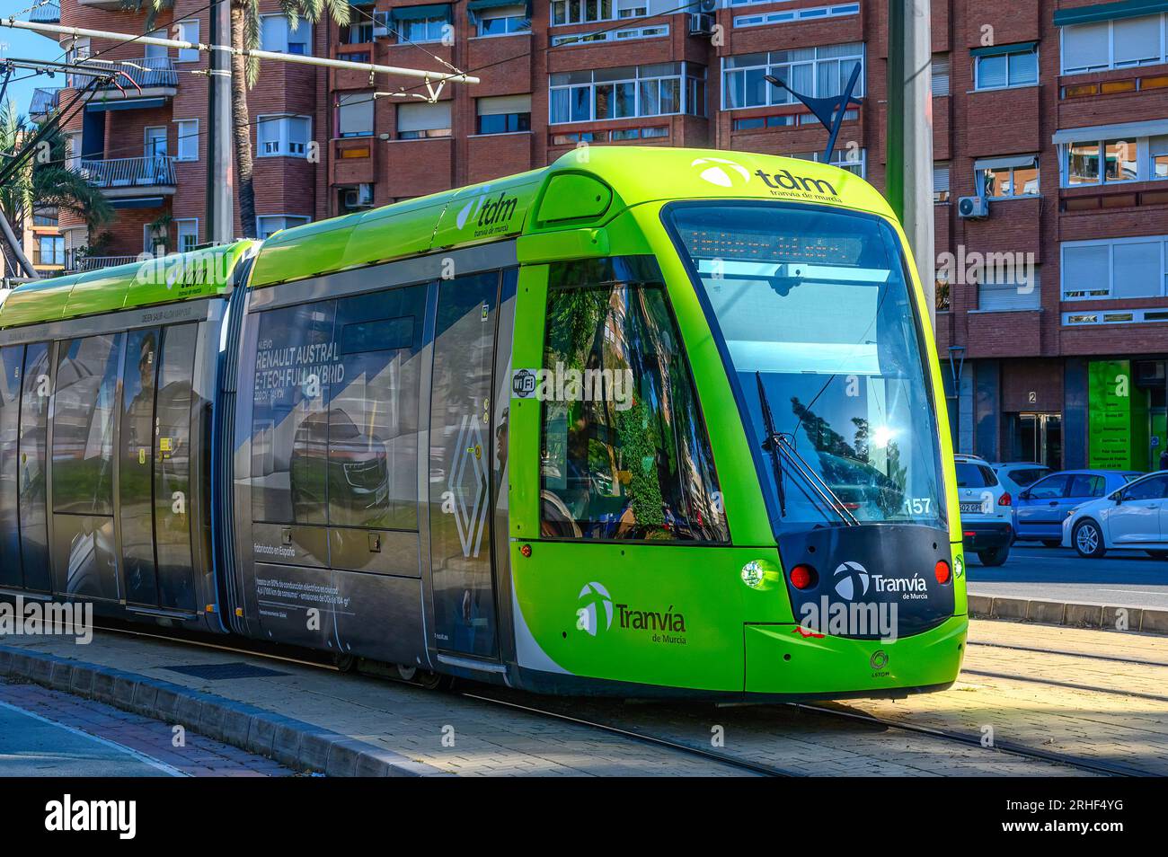 Murcia, Spain, public transportation tram. The electric tramway or ...