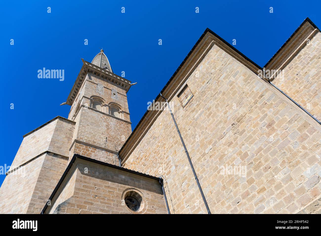 Europe, Spain, Navarre, Olite, The Church of San Pedro from the foot of ...