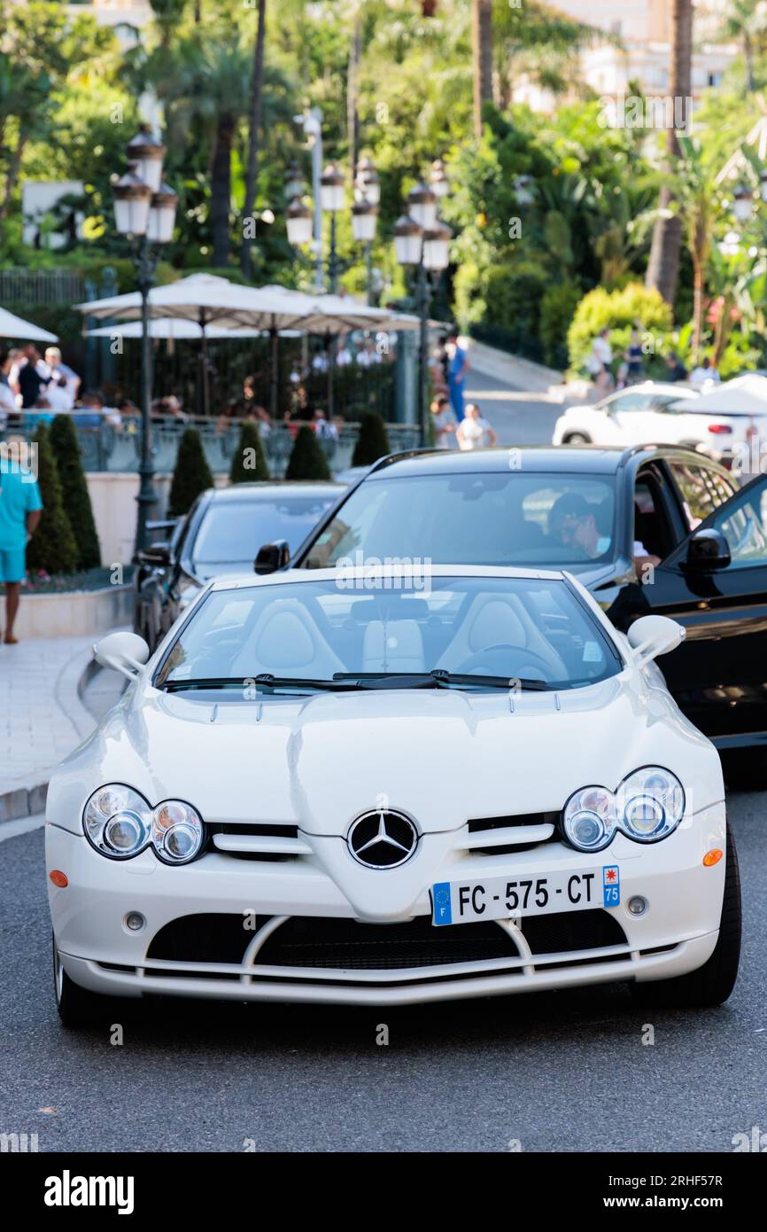 Mercedes-Benz SLR McLaren roadster outside the Hotel de Paris in Casino ...