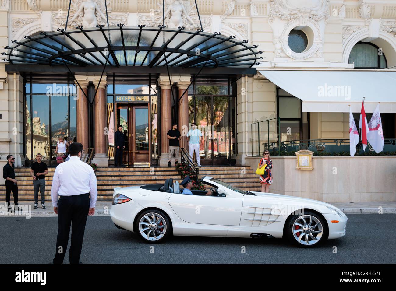 Mercedes-Benz SLR McLaren roadster outside the Hotel de Paris in Casino ...