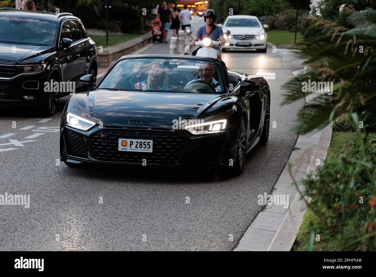 Audi R8 being driven along the seafront in Monte Carlo, Monaco Stock ...