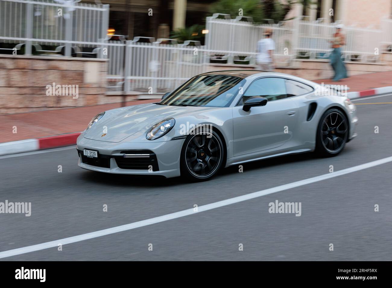 Porsche 911 Turbo S driving on a street in Monte Carlo, Monaco Stock ...