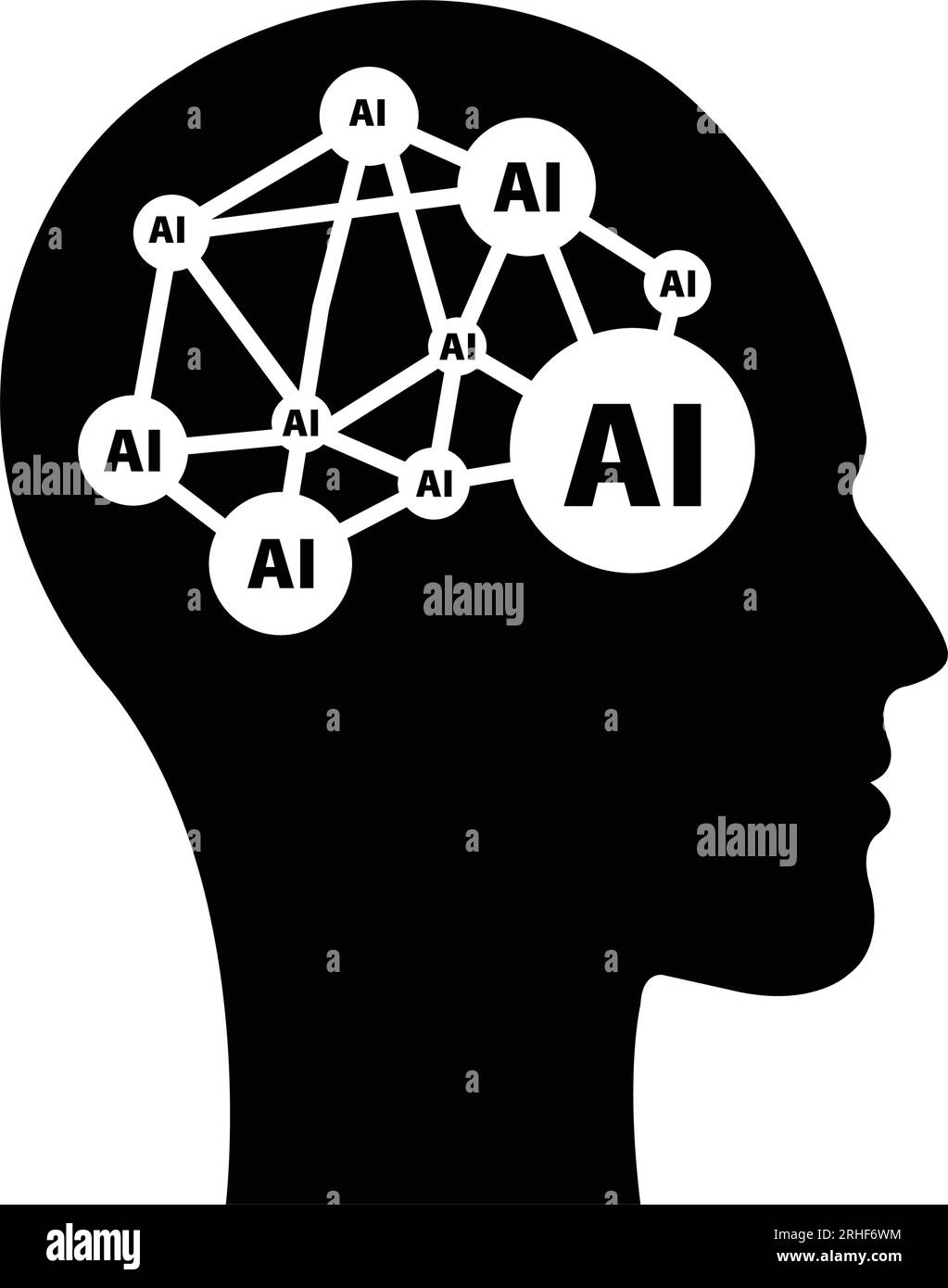 AI, Artificial intelligence icon of man human face with a digital chip on brain for computer and ...