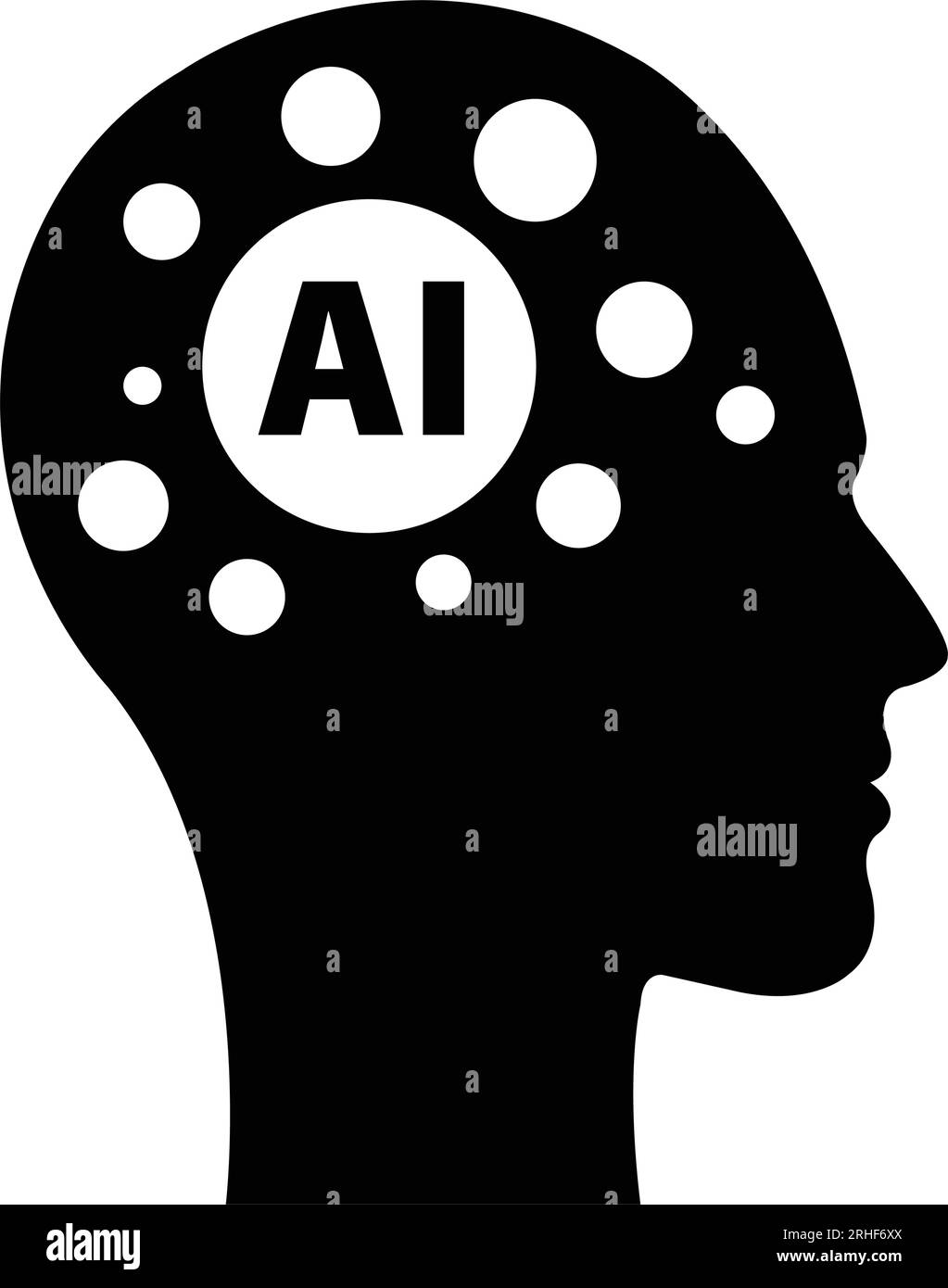 AI, Artificial intelligence icon of man human face with a digital chip on brain for computer and ...