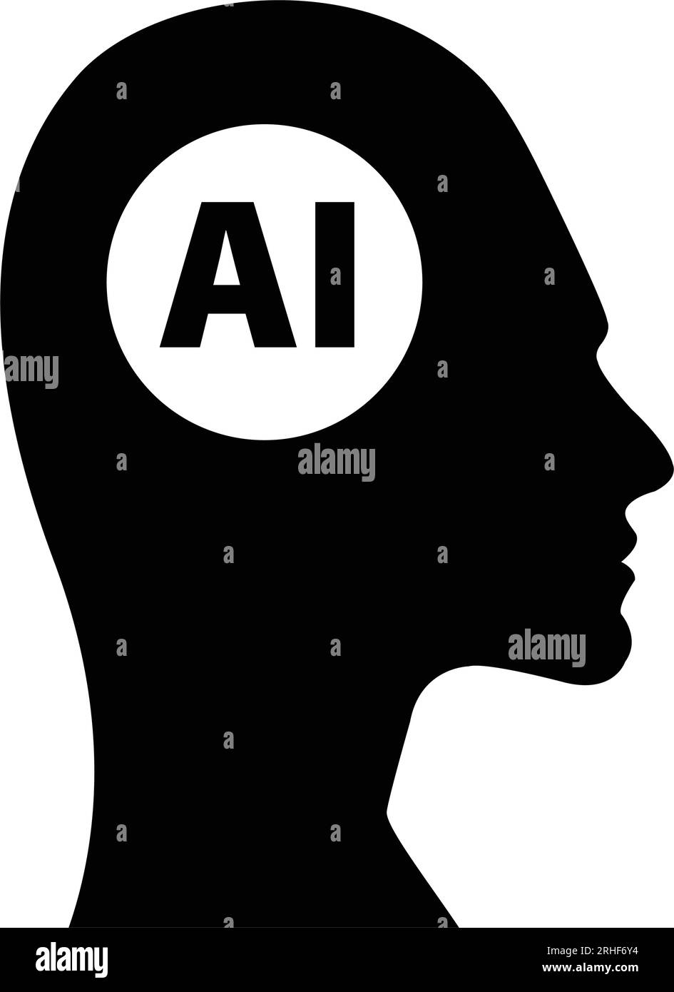 Ai Artificial Intelligence Icon Of Woman Human Face With A Digital Chip On Brain For Computer