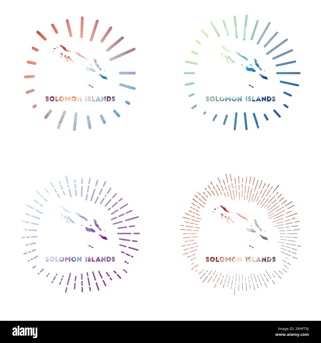 Solomon Islands low poly sunburst set. Logo of country in geometric ...