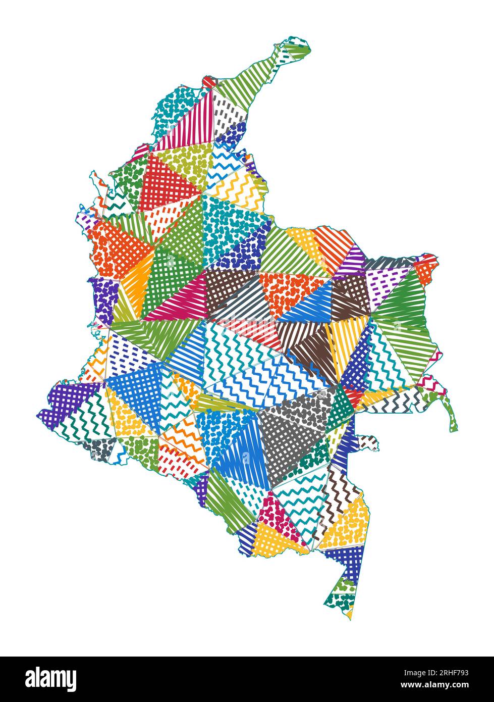 Kid style map of Colombia. Hand drawn polygons in the shape of Colombia ...